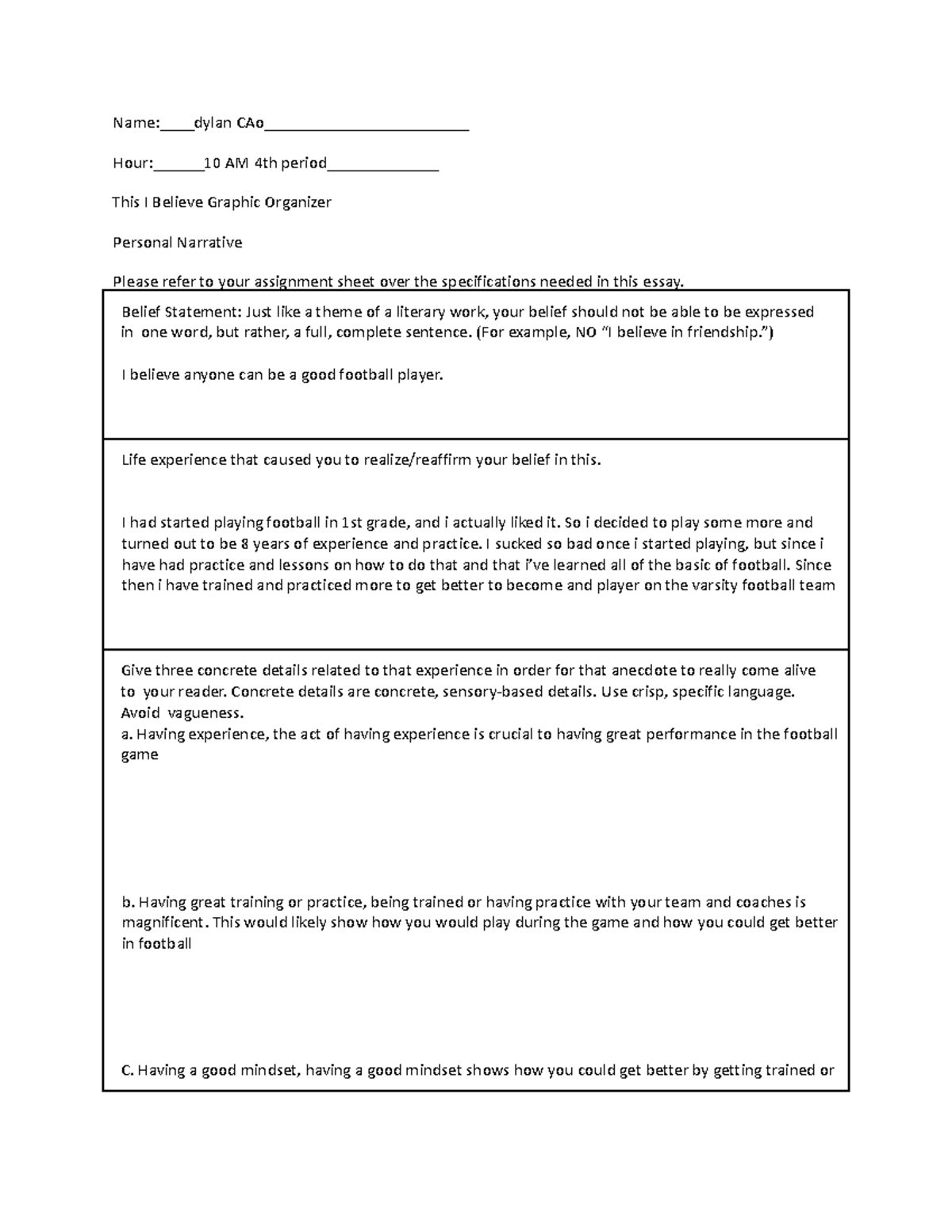 Dylan Cao - This I Believe Graphic Organizer - Name:dylan CAo ...