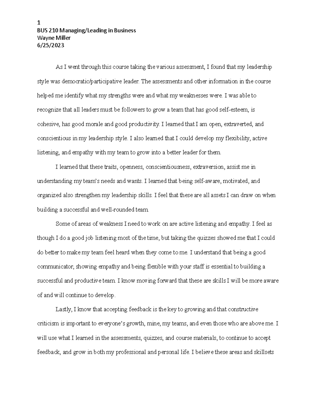 BUS 210 Module 8 Assignment - 1 BUS 210 Managing/Leading in Business ...