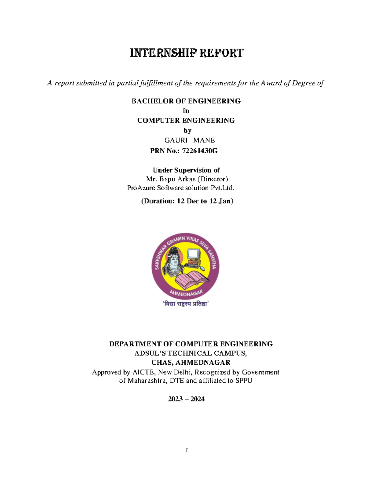 Web development Report - i INTERNSHIP REPORT A report submitted in ...