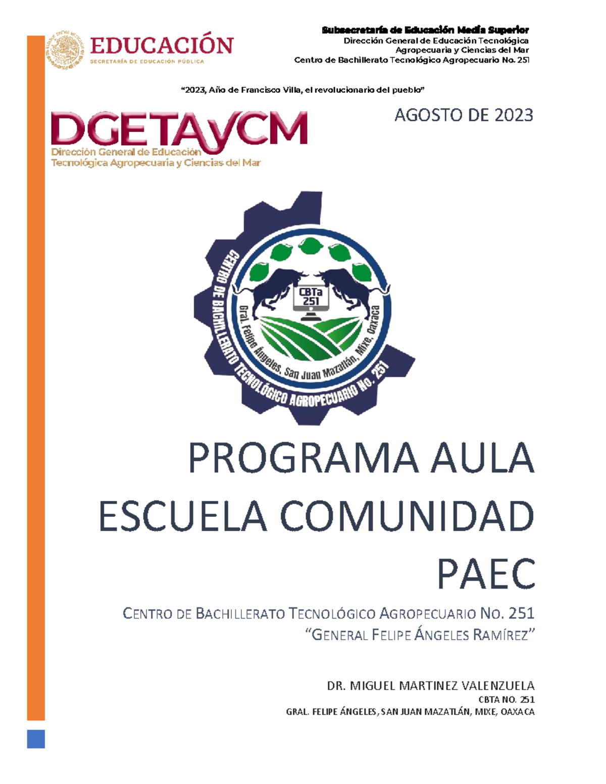 PAEC cbta251 - Áaaaaaaa aaaa - ####### “2023, Año de Francisco Villa ...