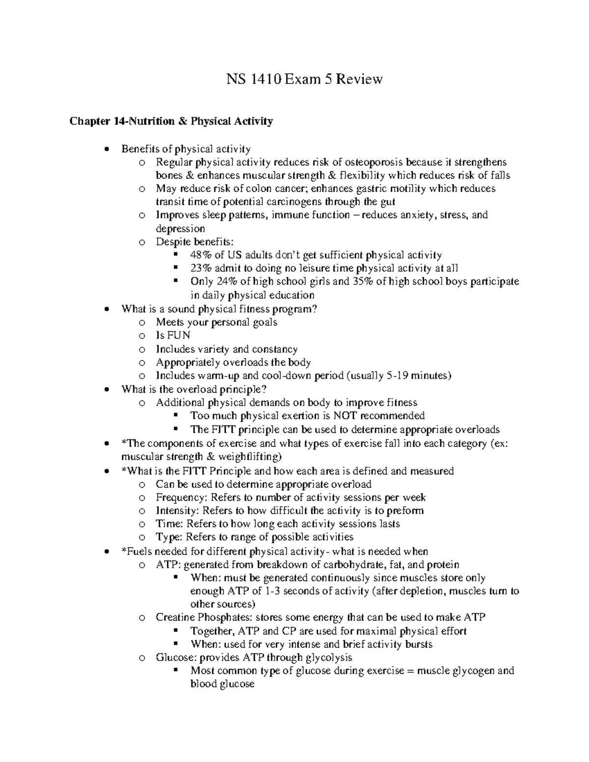 NS 1410 Exam 5 Review - NS 1410 Exam 5 Review Chapter 14-Nutrition ...