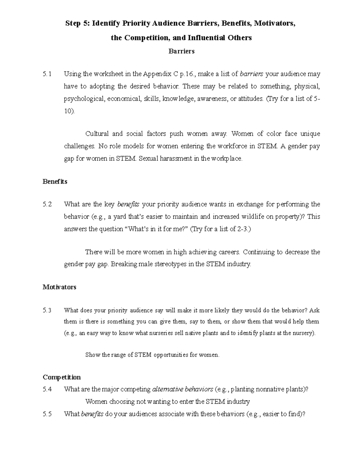 5Social Marketing Planning Worksheet - Step 5: Identify Priority ...