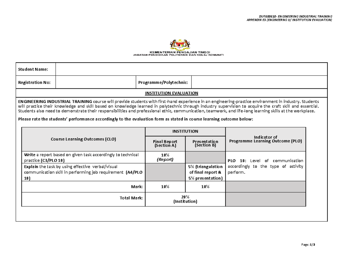 DUT600610 Appendix E3-Polytechnic Assessment - DUT600610- ENGINEERING ...