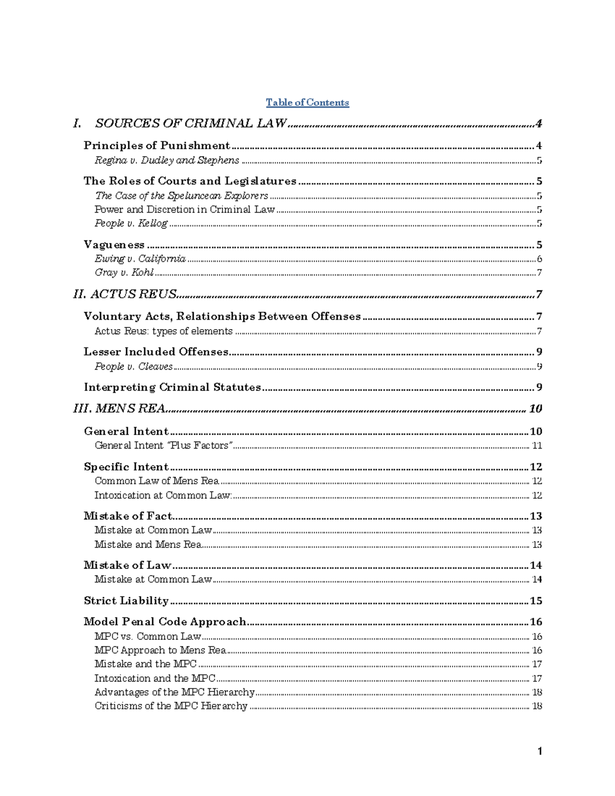 Crim Outline - Table of Contents I. SOURCES OF CRIMINAL LAW Principles ...