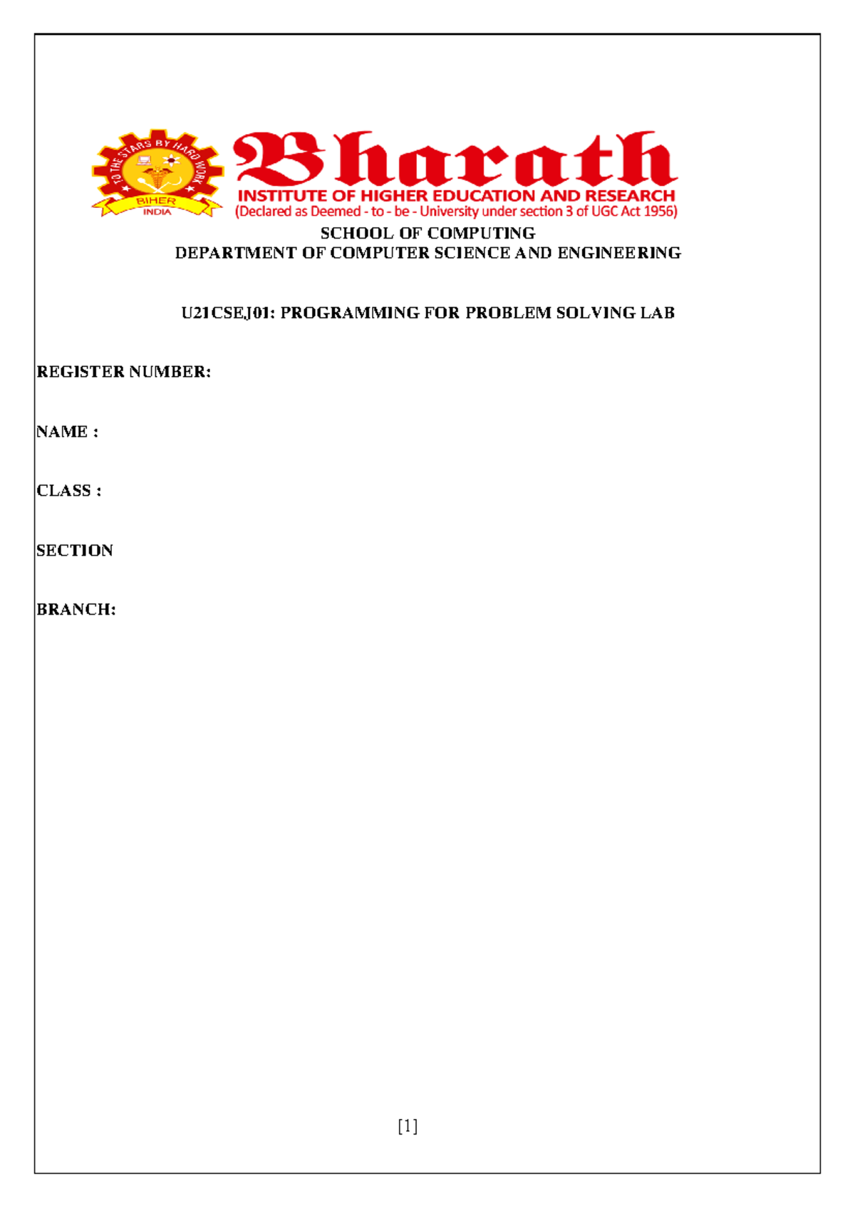 PPS Lab Full document - Lab full - SCHOOL OF COMPUTING DEPARTMENT OF ...