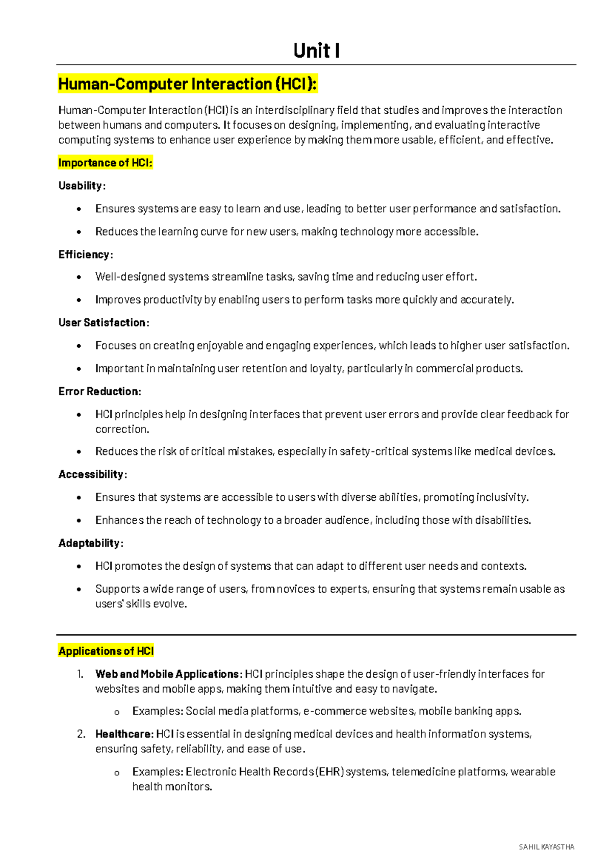 HCI UNIT 1 and 2 - Human computer interface - Unit I Human-Computer ...