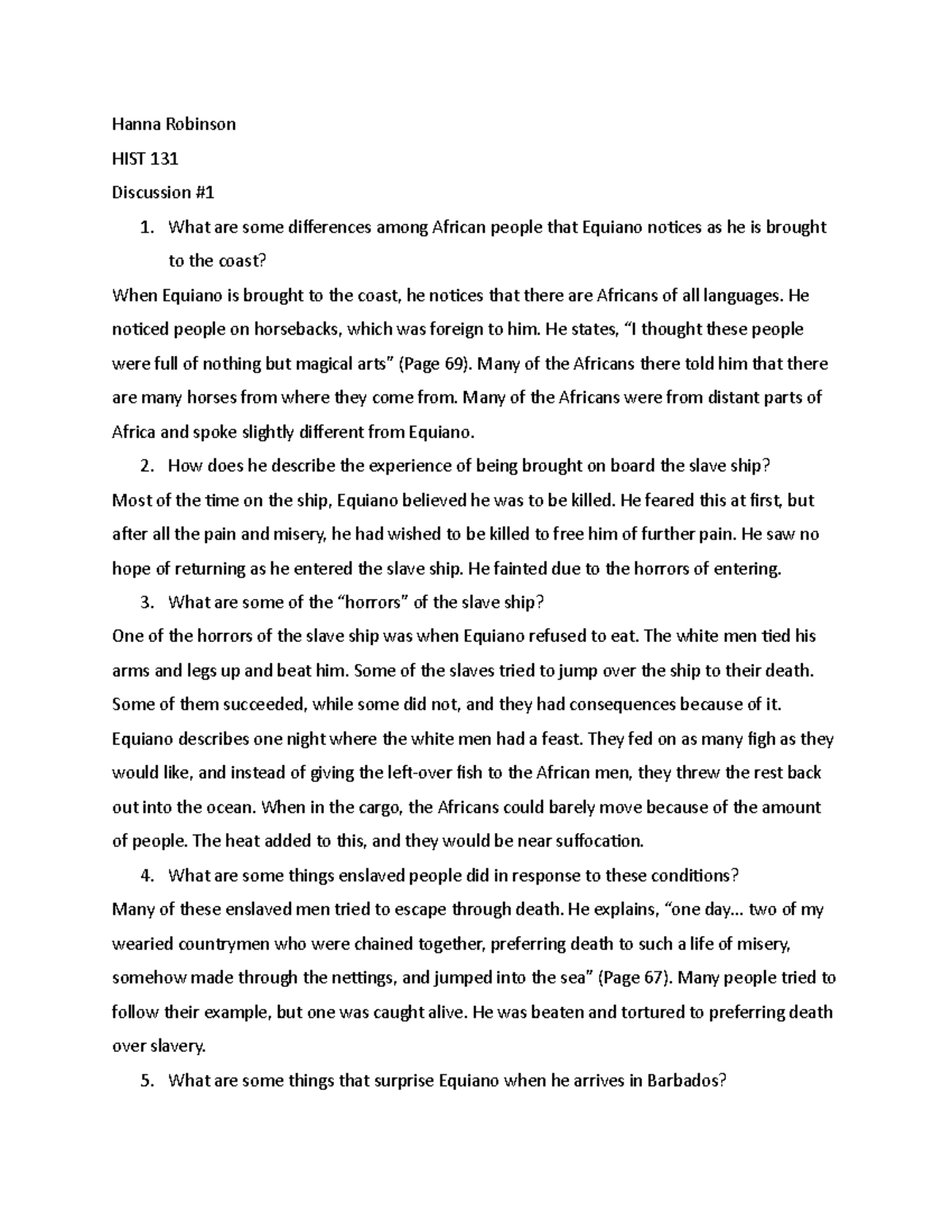 HIST 131 discussion 1 - Hanna Robinson HIST 131 Discussion # 1. What ...