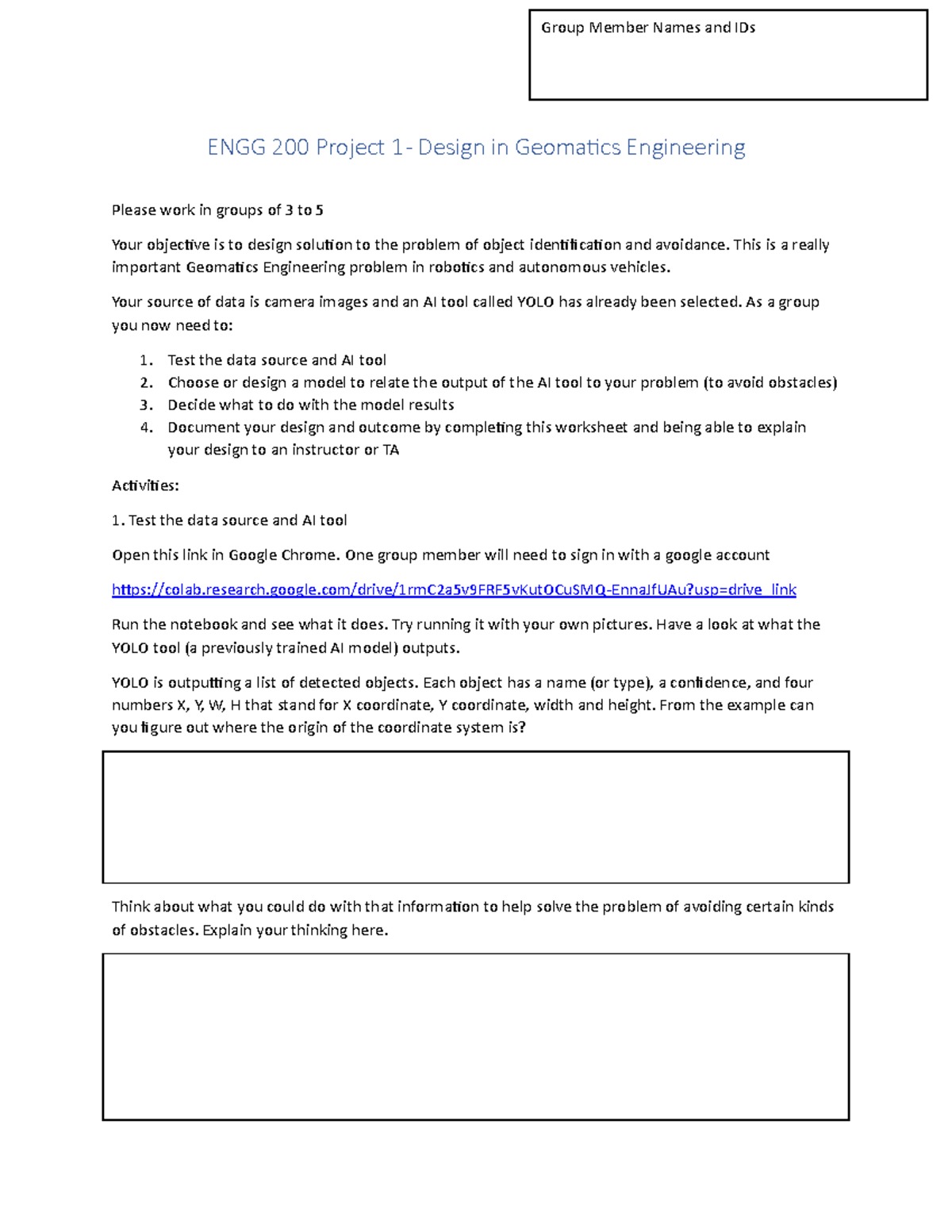 Geomatics Enggfor ENGG 200 Jan2024Worksheet - ENGG 200 Project 1 ...