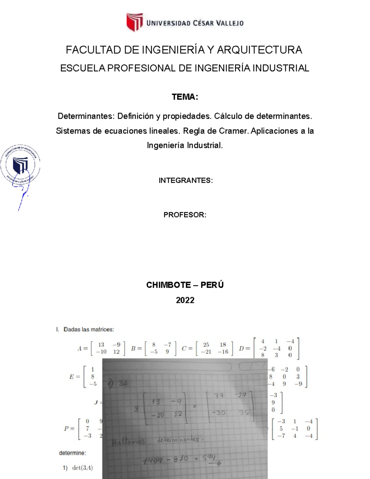 Sesion 07 Ejercicios DE Determinantes Resuelto - Matemática I ...