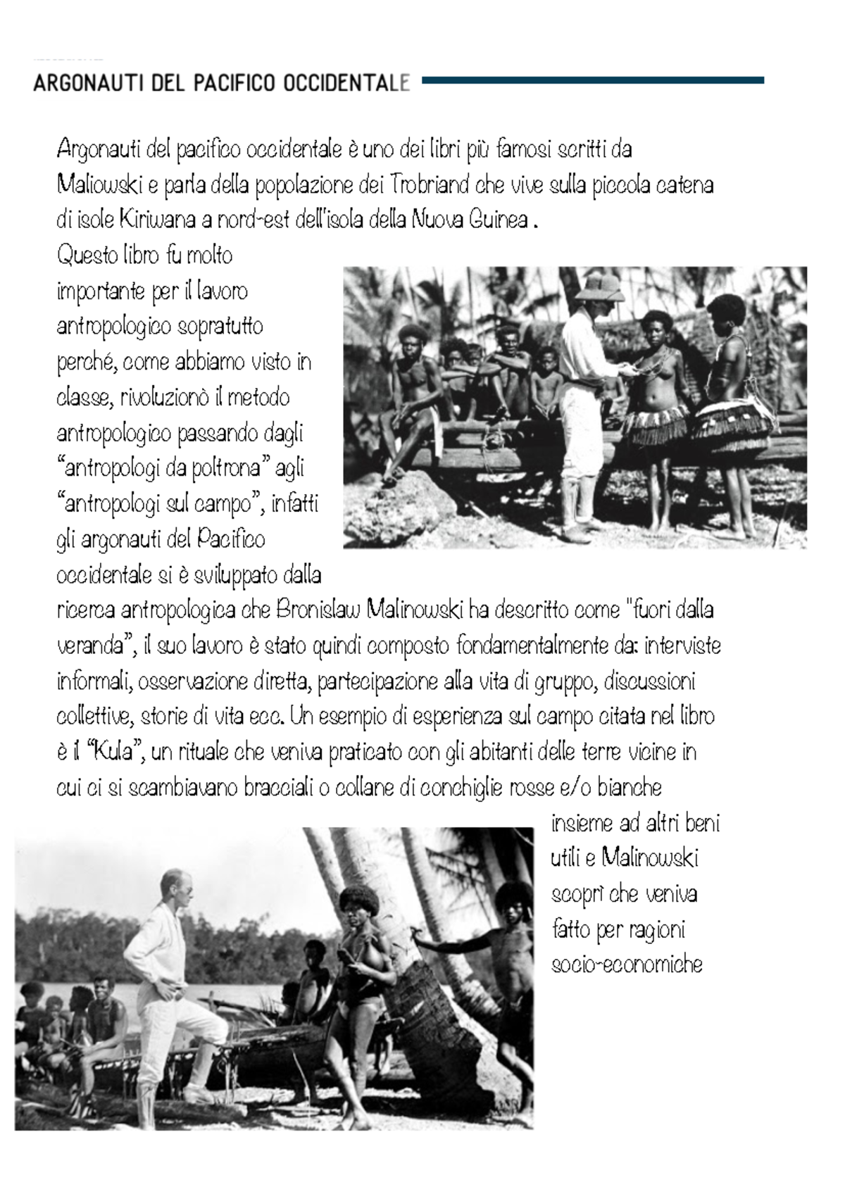 Approfondimento su Malinowski - Argonauti del Pacifico Occidentale ...