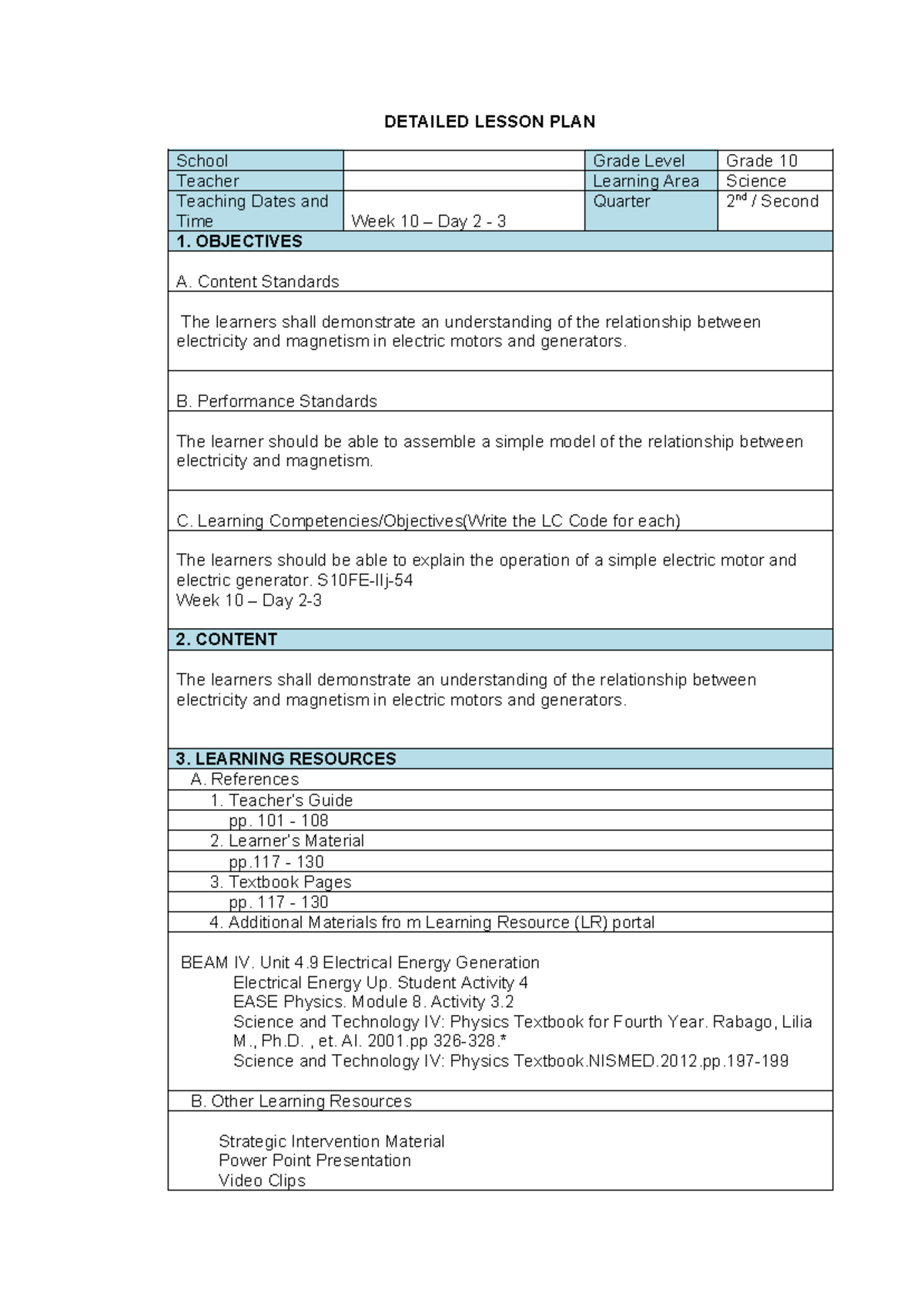 Electricity and Magnetism Week 10 Day 2-3 (Repaired) - DETAILED LESSON ...
