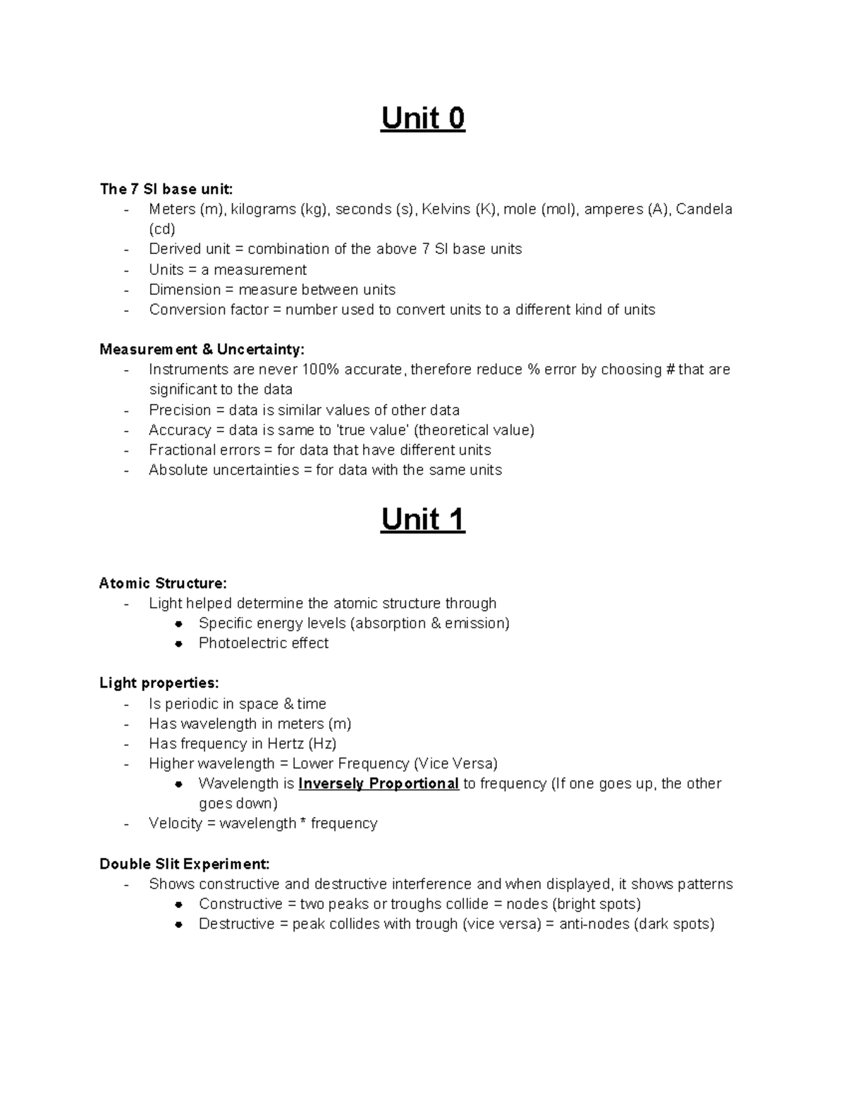 Midterm One Chem Review Units 0 to 2 - Unit 0 The 7 SI base unit ...