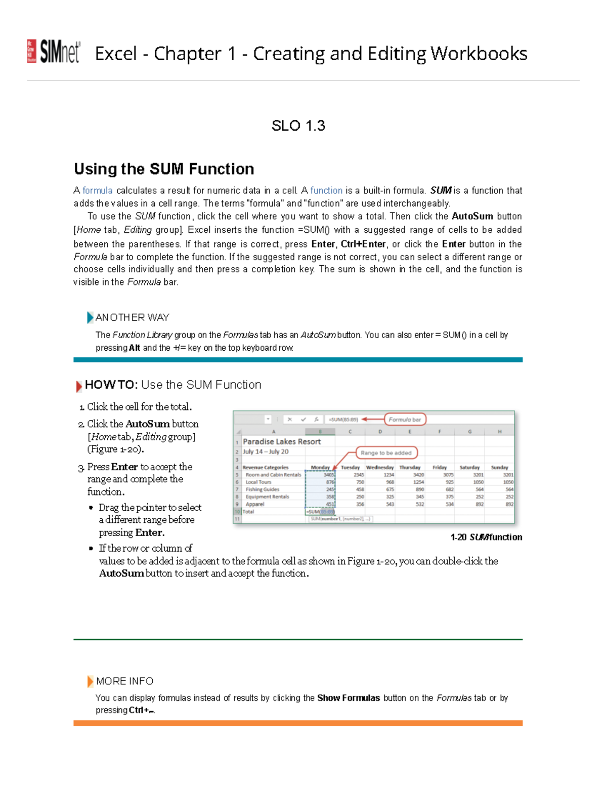 SLO 1.3 - Using the SUM Function - Excel - Chapter 1 - Creating and Editing Workbooks SLO 1 ...