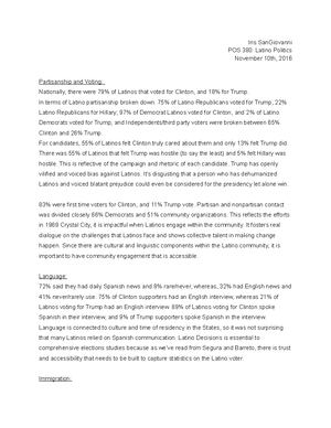 POS 380 Essay 1 - Iris SanGiovanni POS 380: Essay 1 “Latinidad,” or the ...