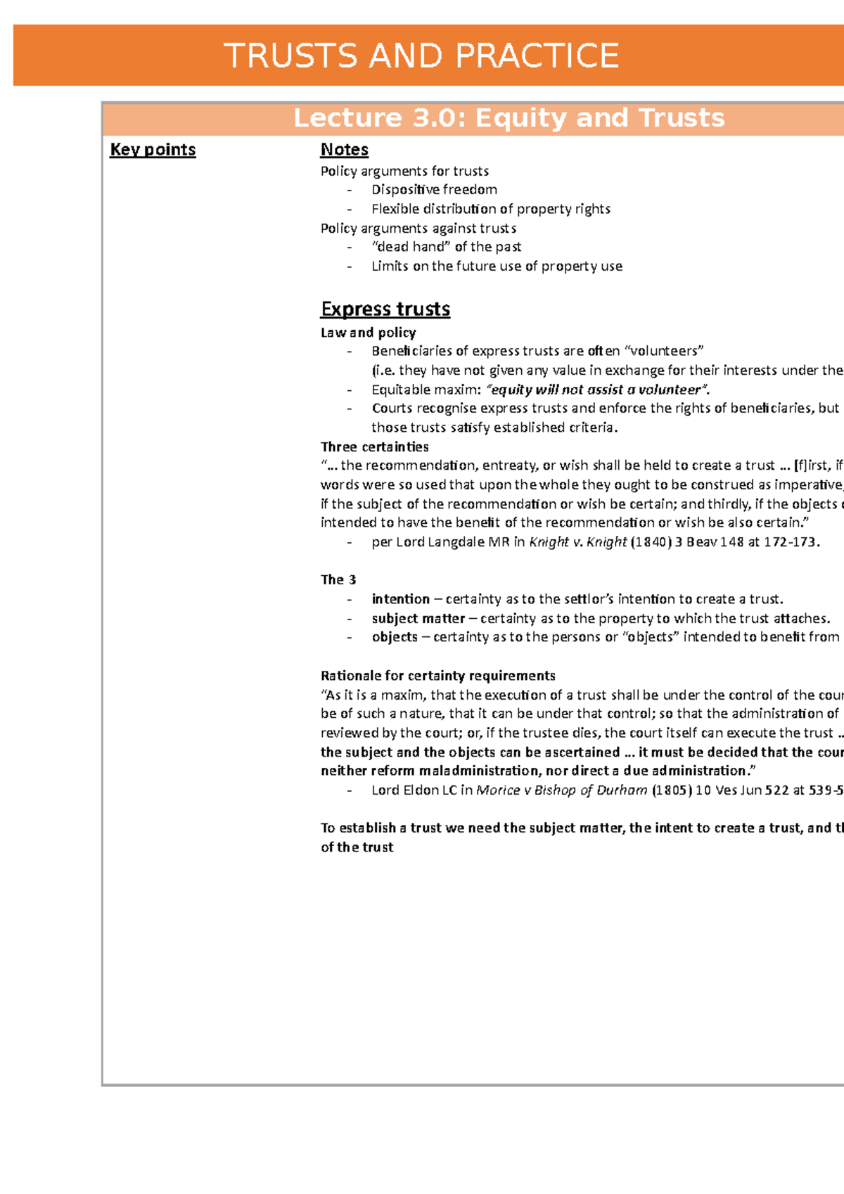 Trusts and Practice Equity and Trusts - Lecture 3: Equity and Trusts ...