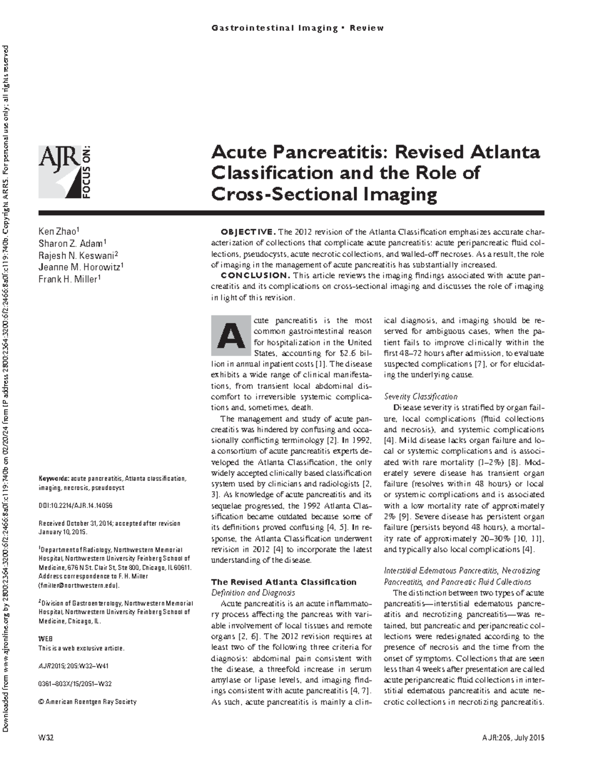 Acute pancreatitis revised atlanta classification and the role of cross ...