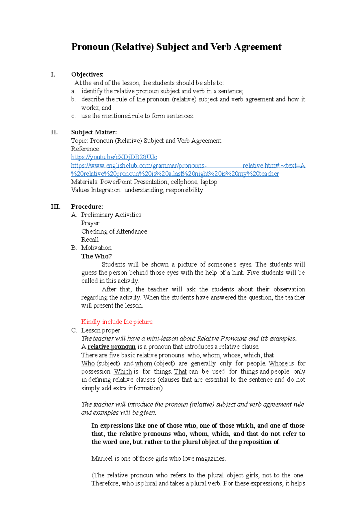 Pronoun Subject AND VERB Agreement - Pronoun (Relative) Subject and ...