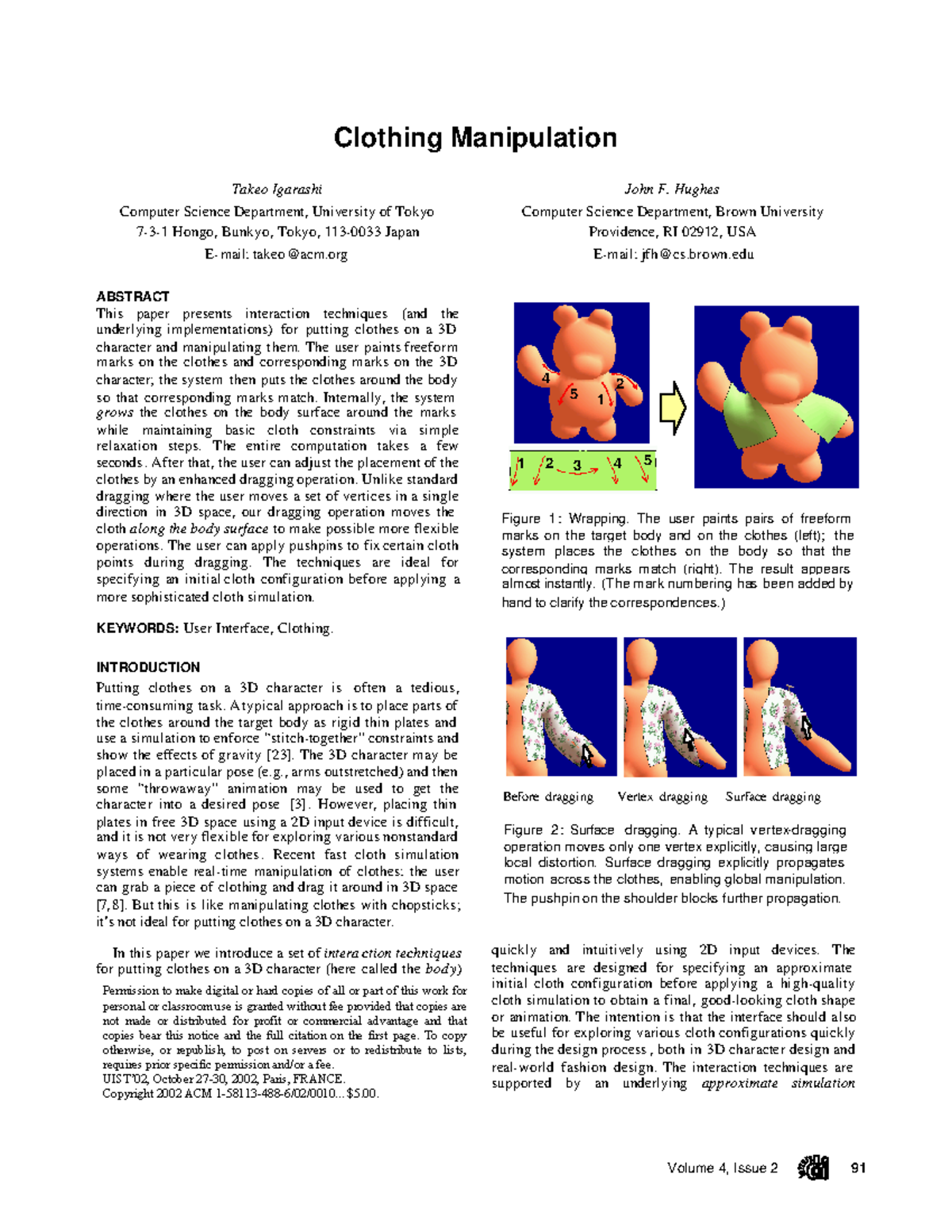 P91-igarashi - Lecture notes 6 - Clothing Manipulation Takeo Igarashi ...