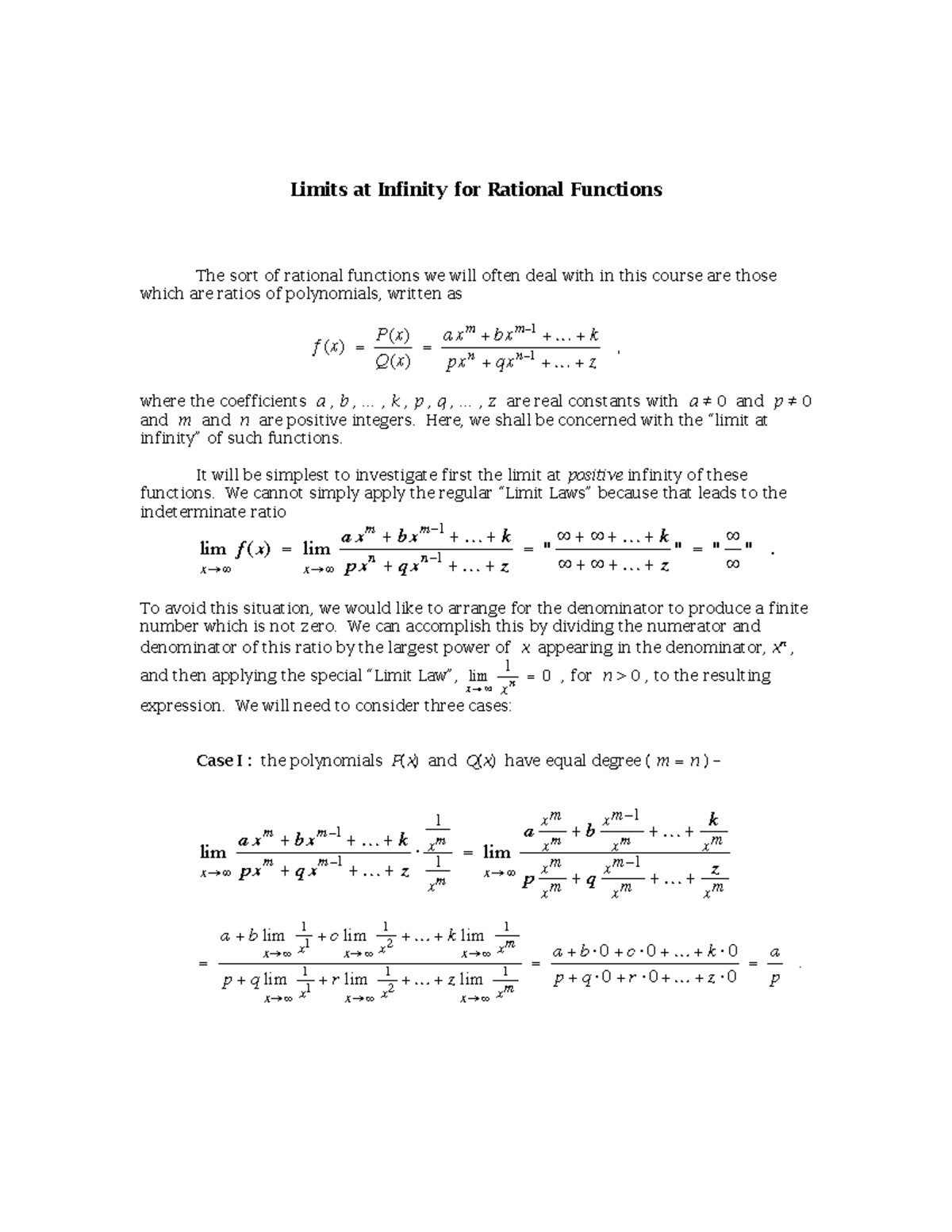 M1271-Limitsat Infinity - Limits at Infinity for Rational Functions The ...
