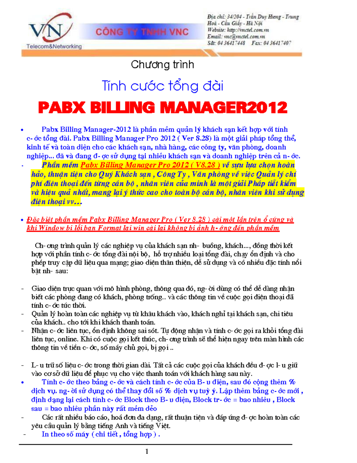 Huong dan su dung & gioi thieu phan mem 2010 - Ch-¬ng tr×nh TÝnh c-íc tæng ®μi Pabx Billing ...