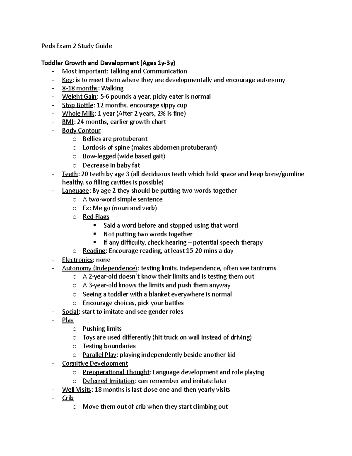 PEDS LIFE STAGES - Peds Exam 2 Study Guide Toddler Growth and ...