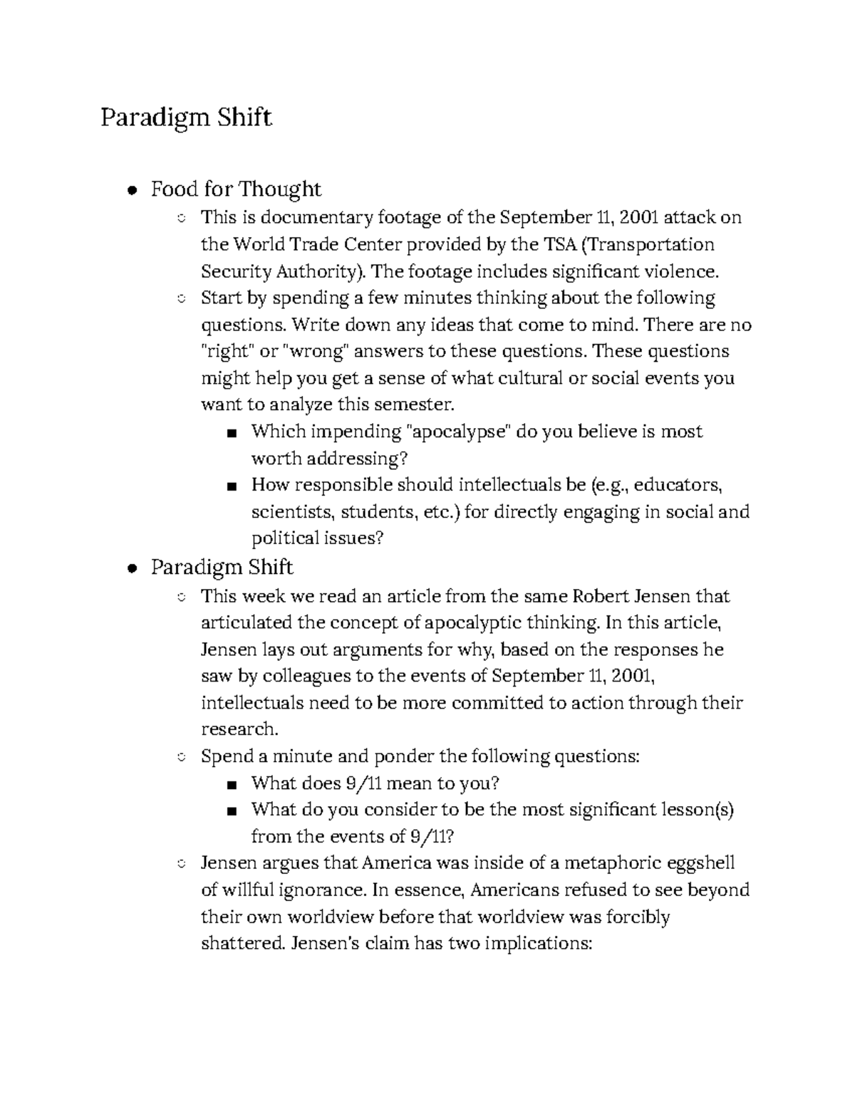 COMM 3030 Lecture Notes 4 - Paradigm Shift Food for Thought This is ...