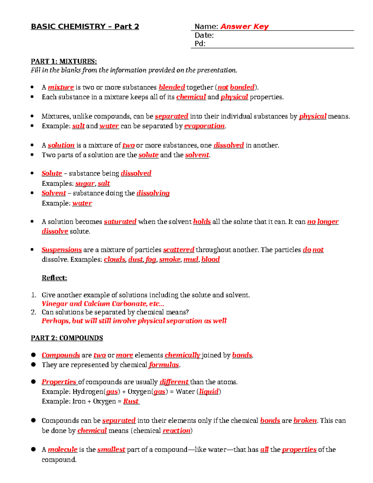 Basic Chemistry part 2 (Answer Key) 3 - BASIC CHEMISTRY – Part 2 Name ...