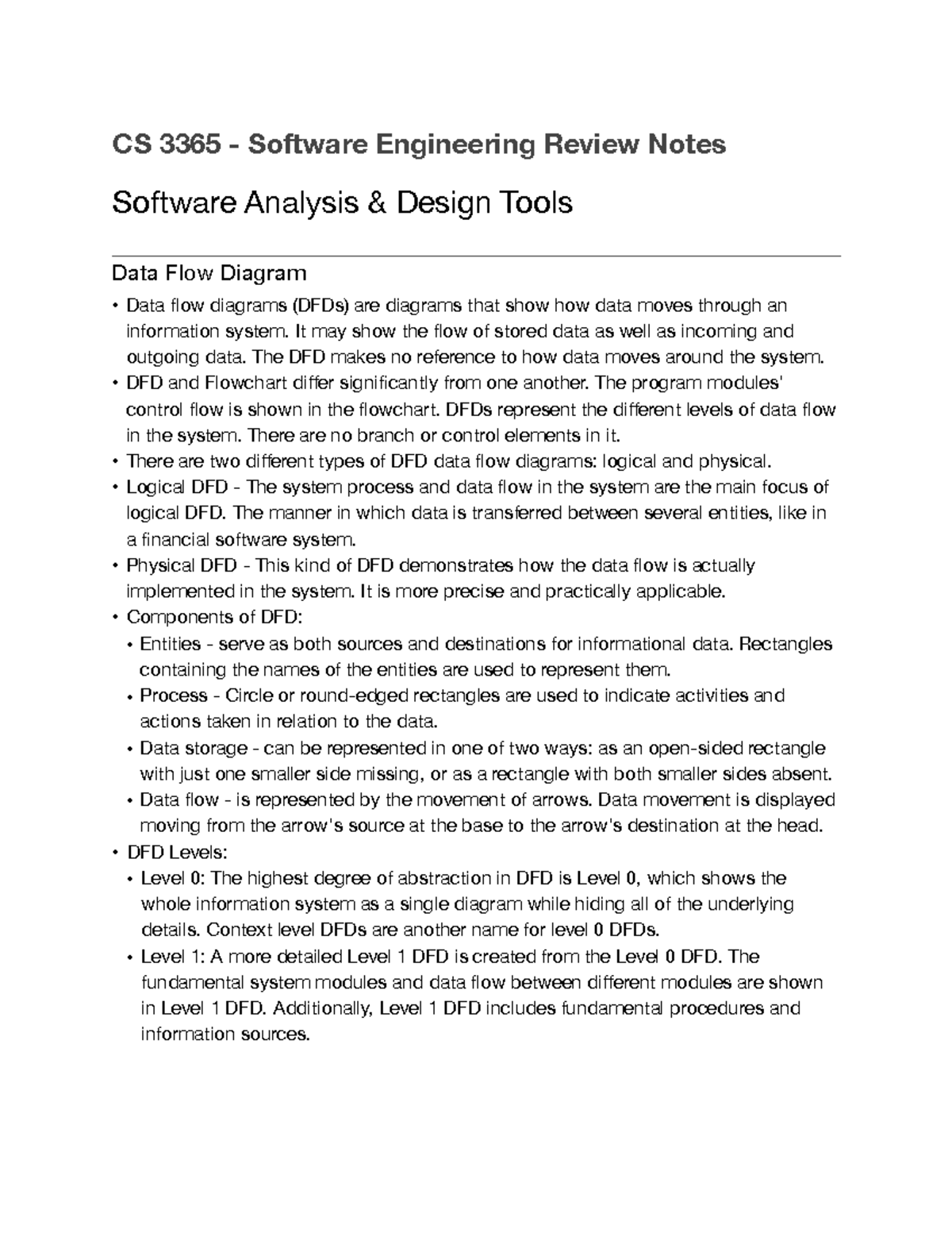 CS 3365 - Analysis & Design Tools Notes - CS 3365 - Software ...