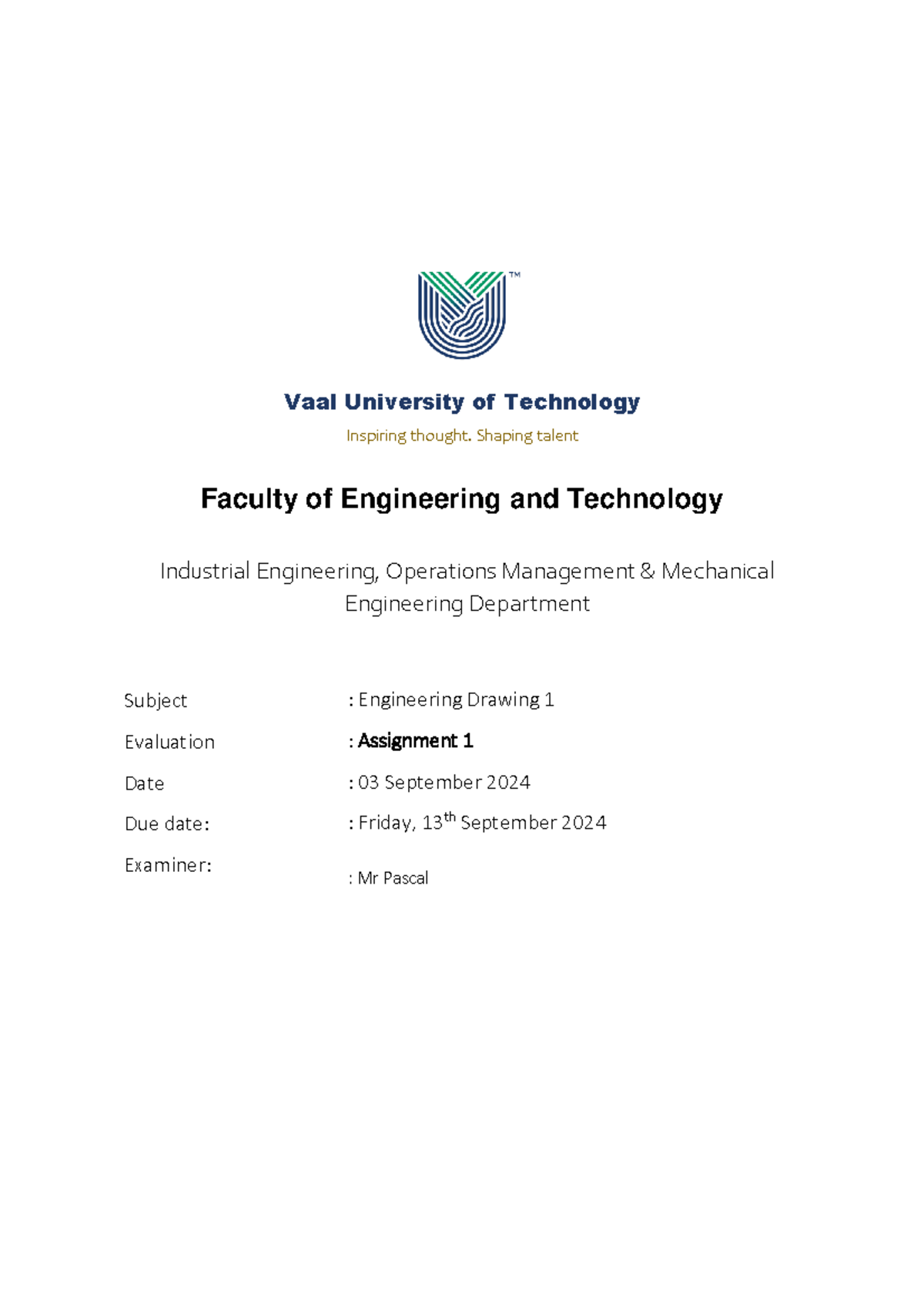 Assignment 1 - Engineering drawing practice questions - Subject ...