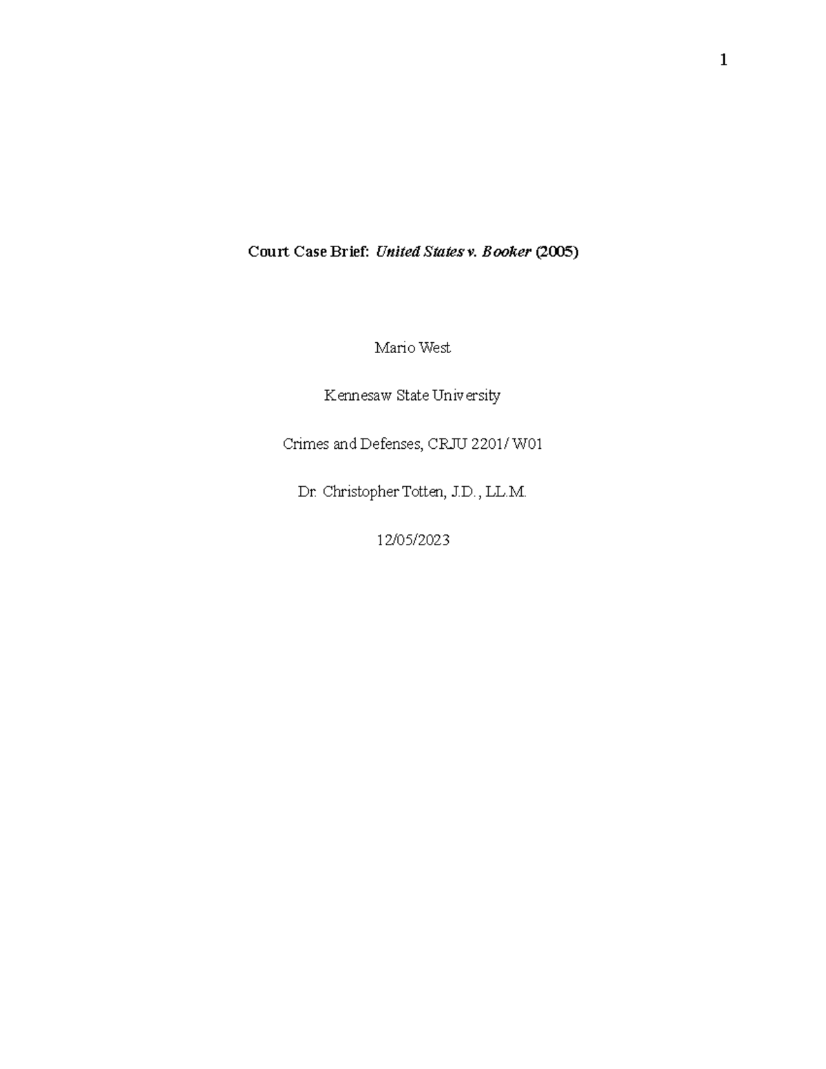 Court Case Brief - Helpful - Court Case Brief: United States v. Booker ...