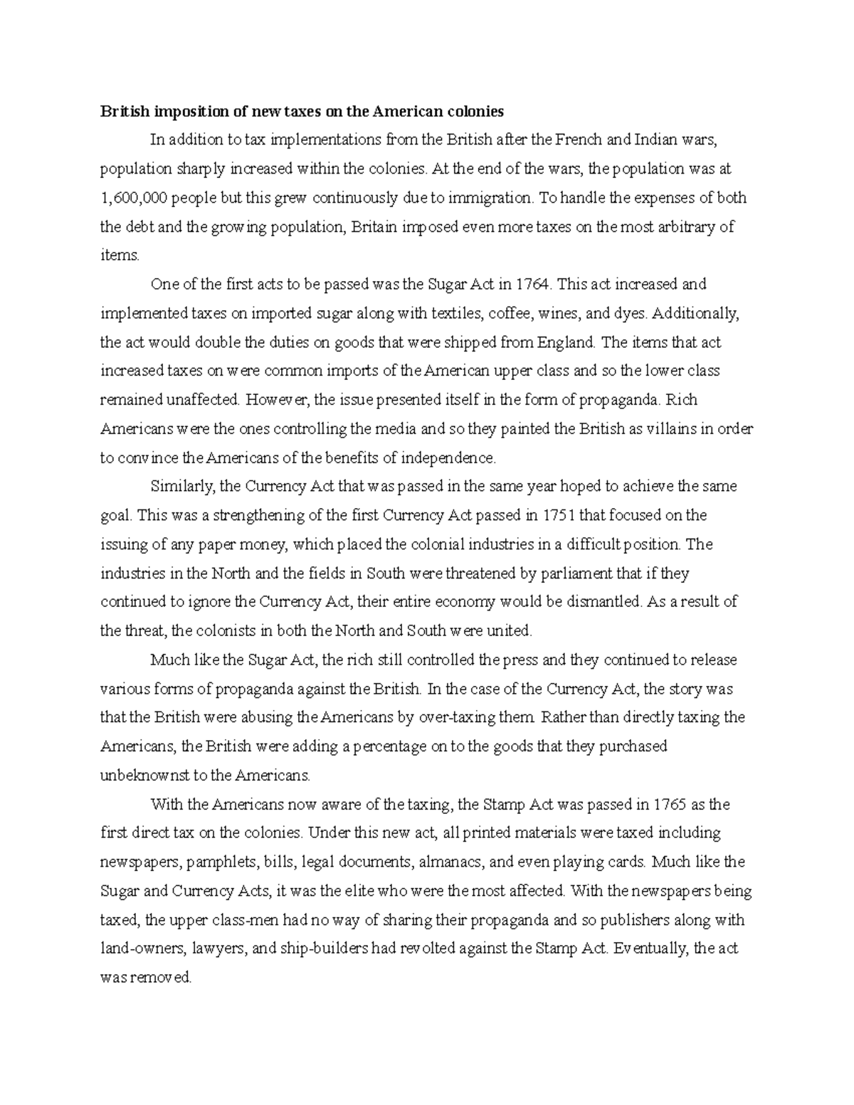 American History British imposition of new taxes on the American ...