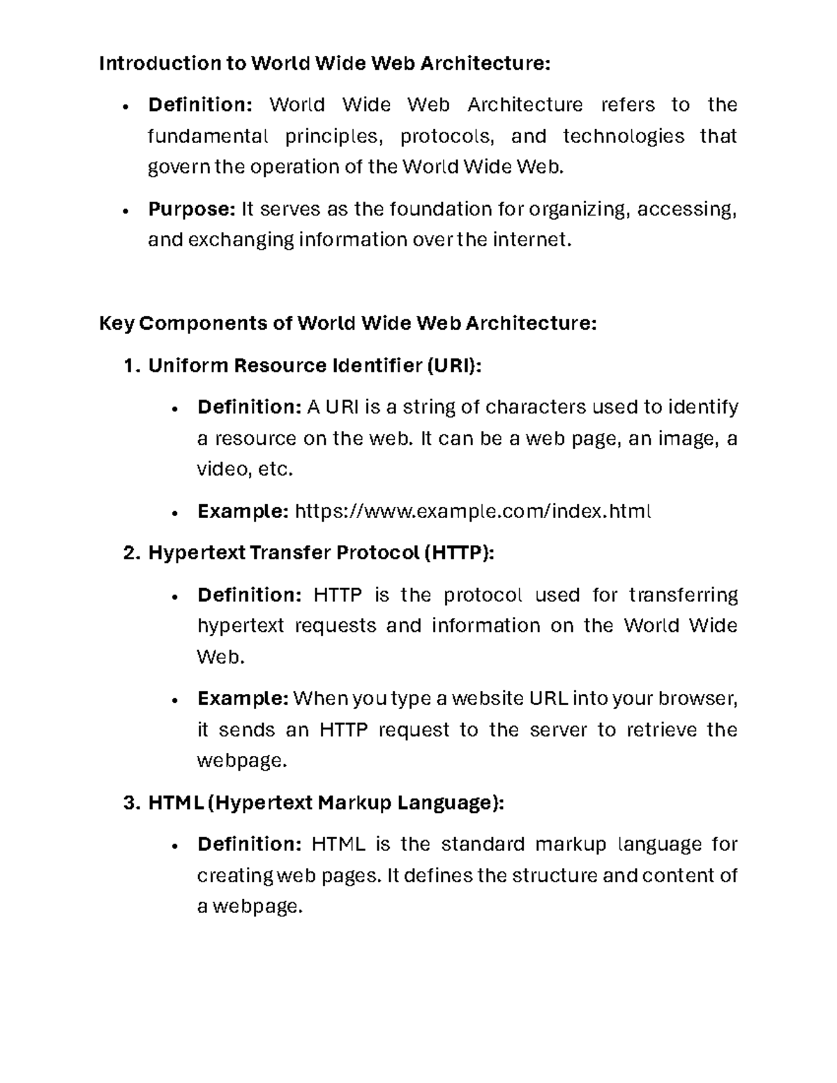 Introduction to World Wide Web Architecture - • Purpose: It serves as ...