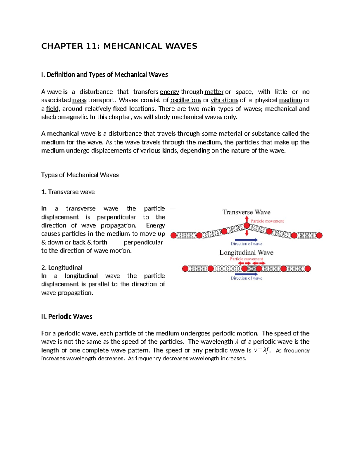 Chapter 11-mechanical waves - CHAPTER 11: MEHCANICAL WAVES I ...