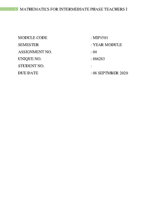 MIP2601 ASSIGNMENT 03 - MATHEMATICS FOR INTERMEDIATE PHASE TEACHERS 111 ...