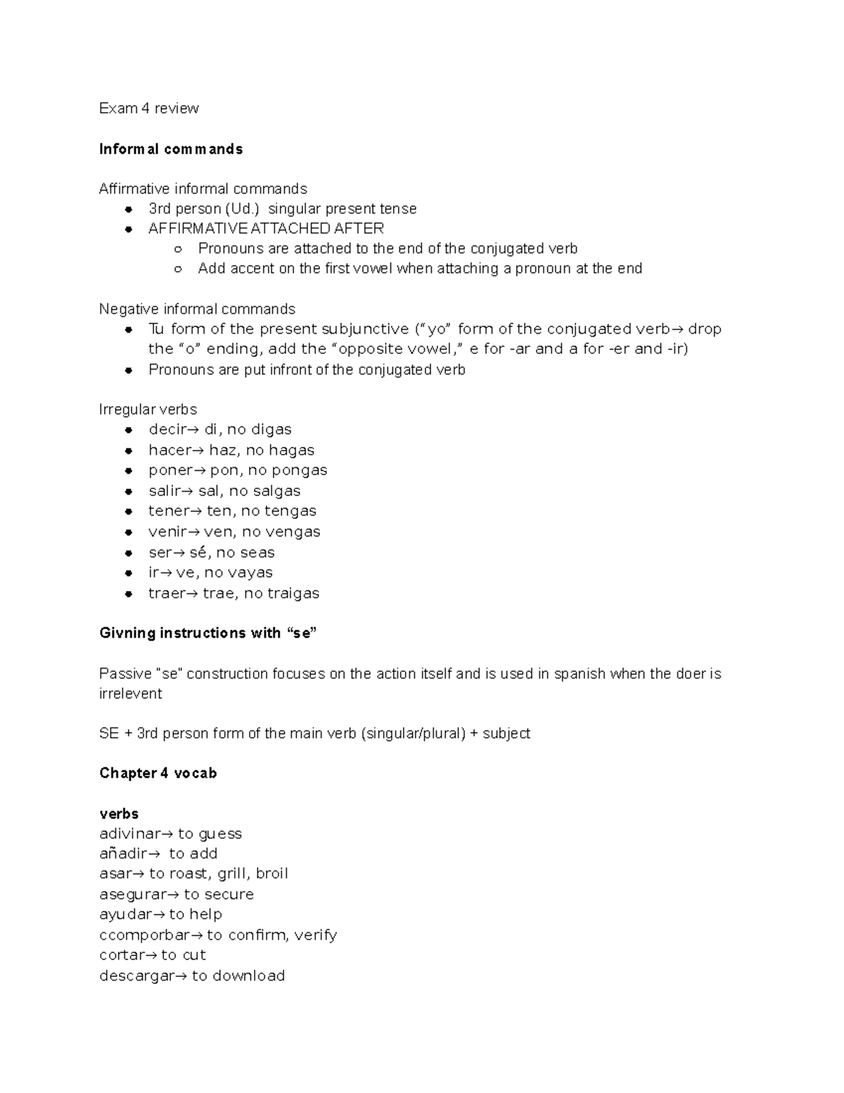 Exam 4 review - Lecture notes notes - Exam 4 review Informal commands ...