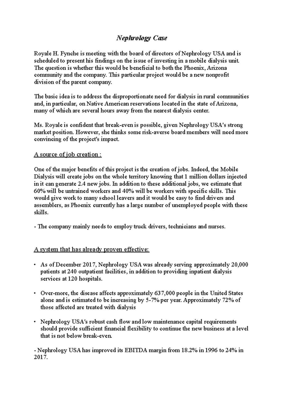 Nephrology Case - CAS - Nephrology Case Royale H. Fynche is meeting ...