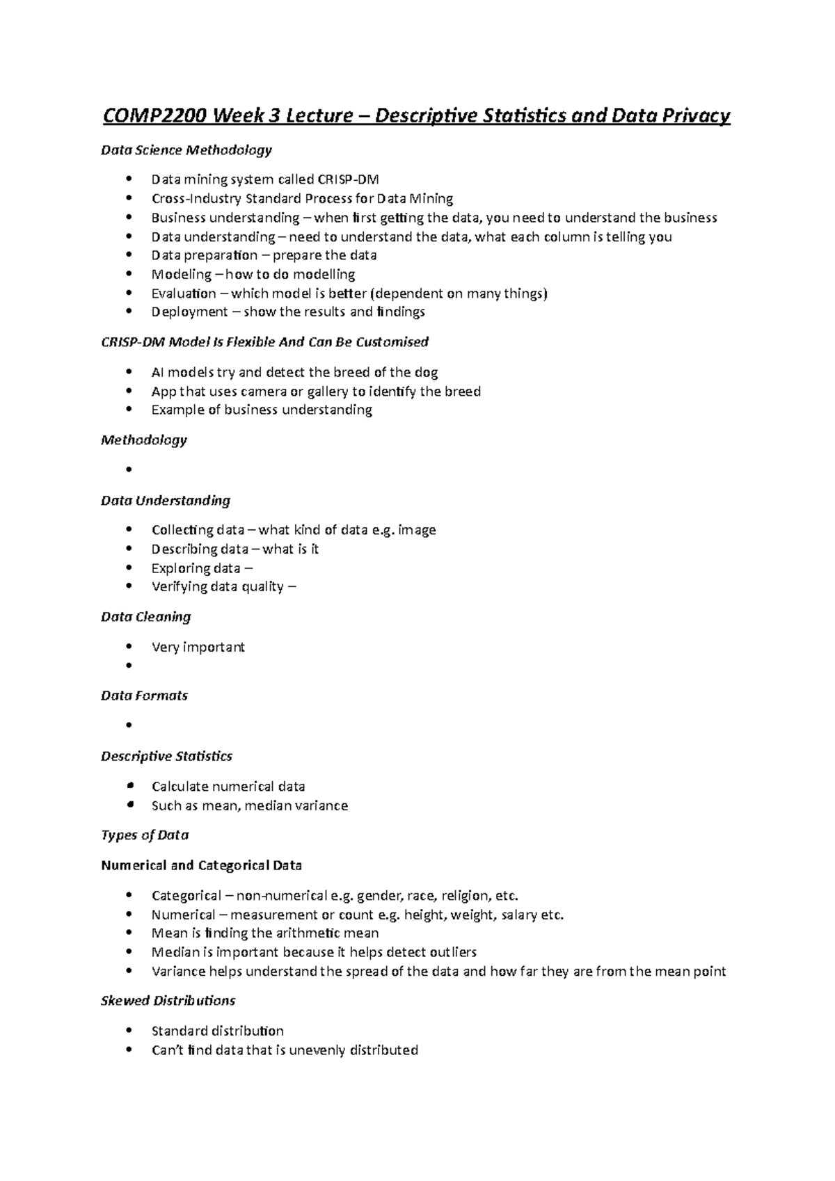 COMP2200 Week 3 - Descriptive Statisics and Data Privacy - COMP2200 ...