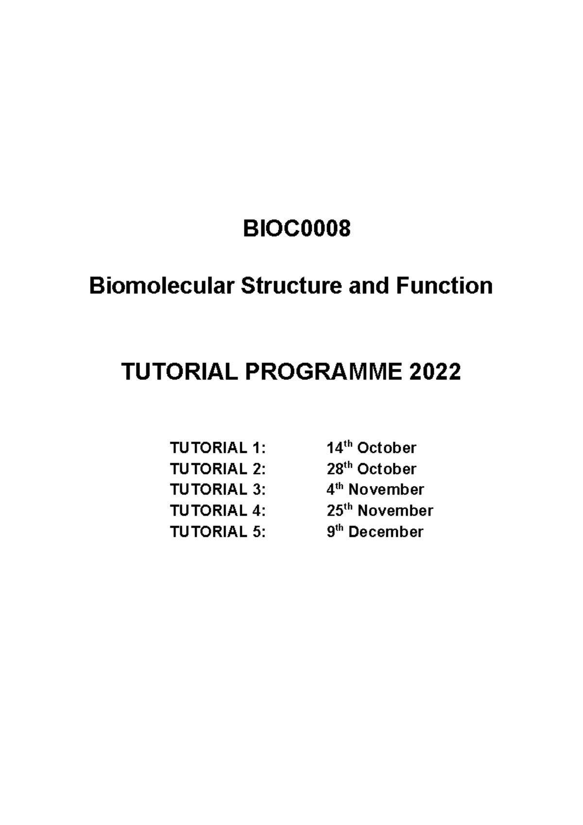 BIOC0008 22 tutorial 3 - BIOC Biomolecular Structure and Function ...