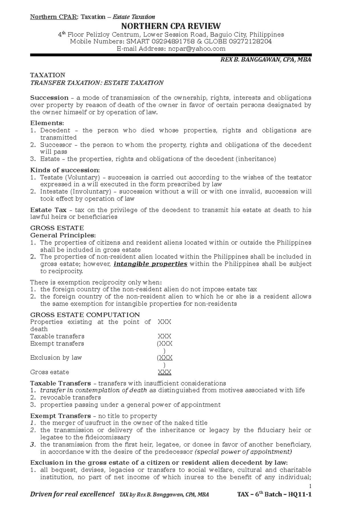 estate-taxation - NORTHERN CPA REVIEW 4 th Floor Pelizloy Centrum ...