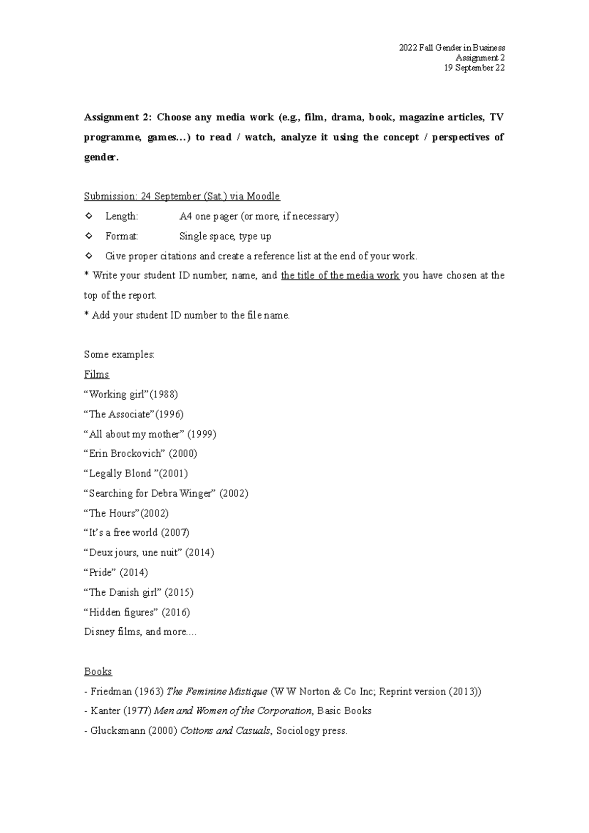 GIB Assignment 2 - 2022 Fall Gender in Business Assignment 2 19 ...