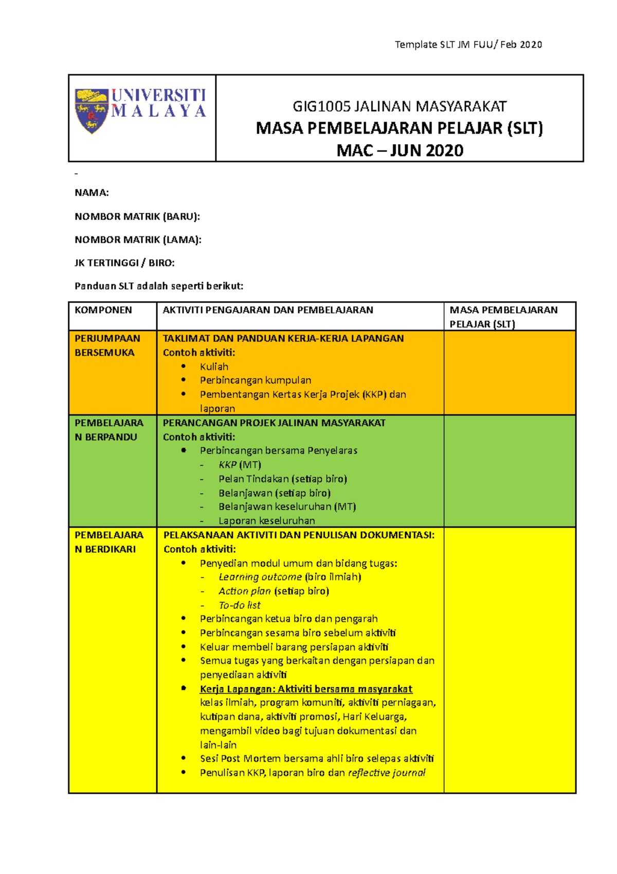 Borang SLT Template - GIG1005 JALINAN MASYARAKAT MASA PEMBELAJARAN ...