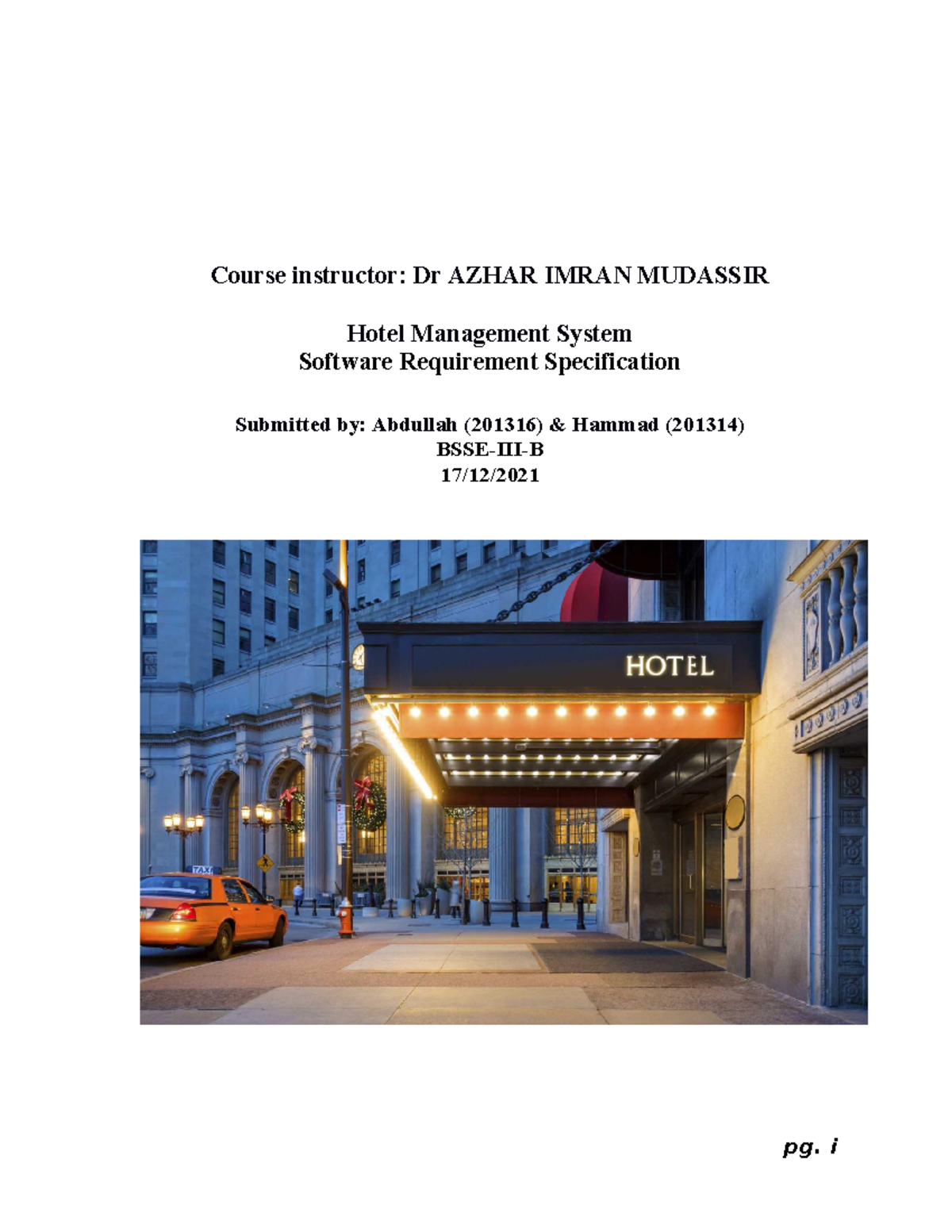 Srs document for hotel management system - Course instructor: Dr AZHAR ...