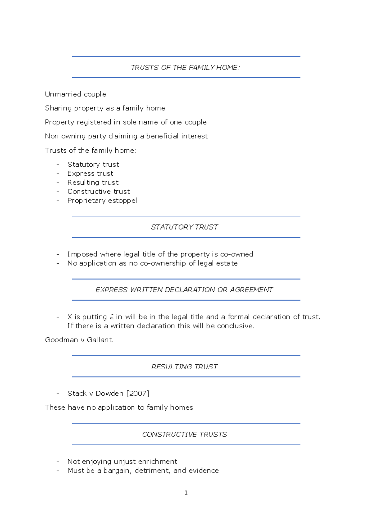 Trusts OF THE Family HOME - TRUSTS OF THE FAMILY HOME: Unmarried couple ...