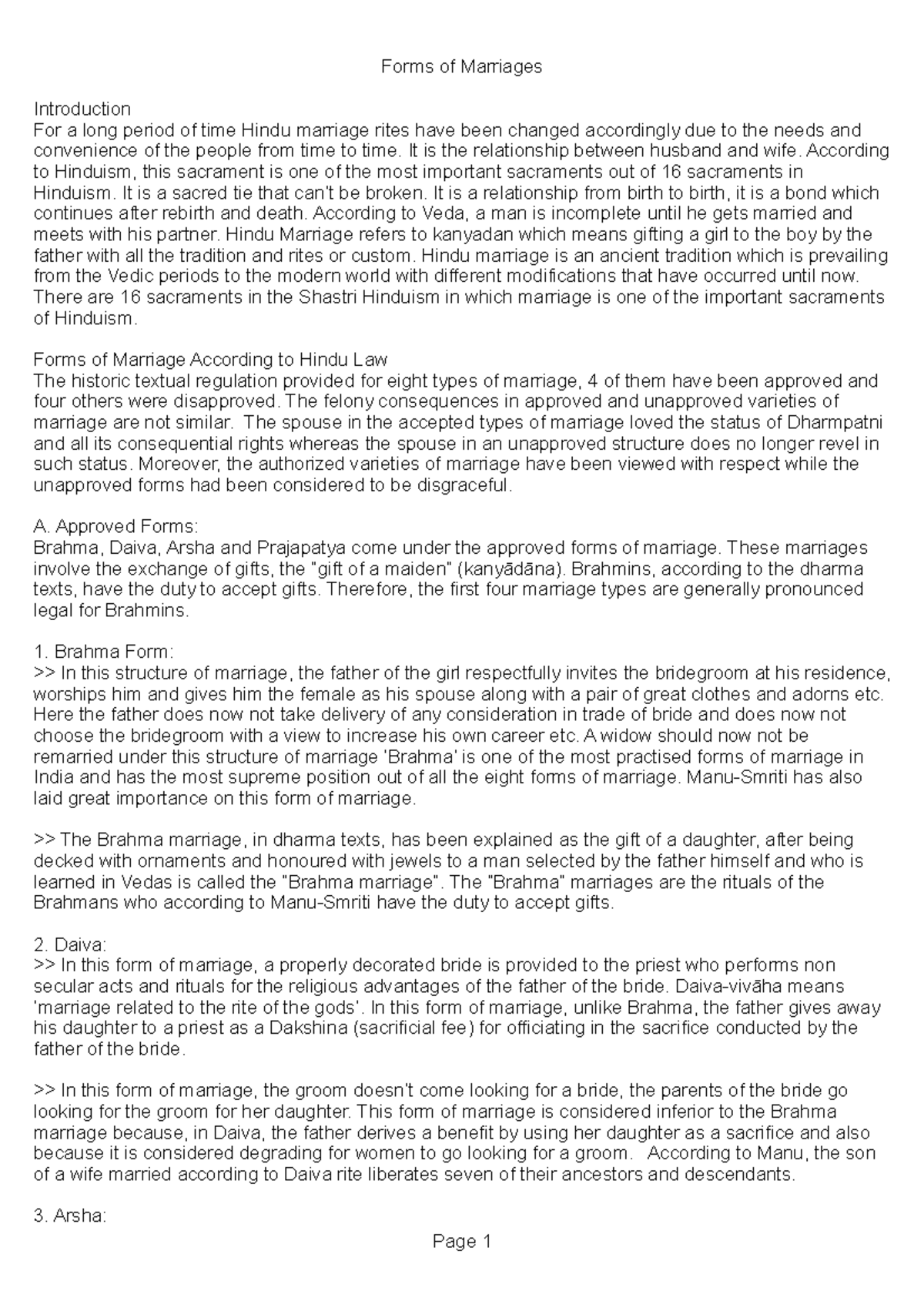 Forms of Marriages - Introduction For a long period of time Hindu ...