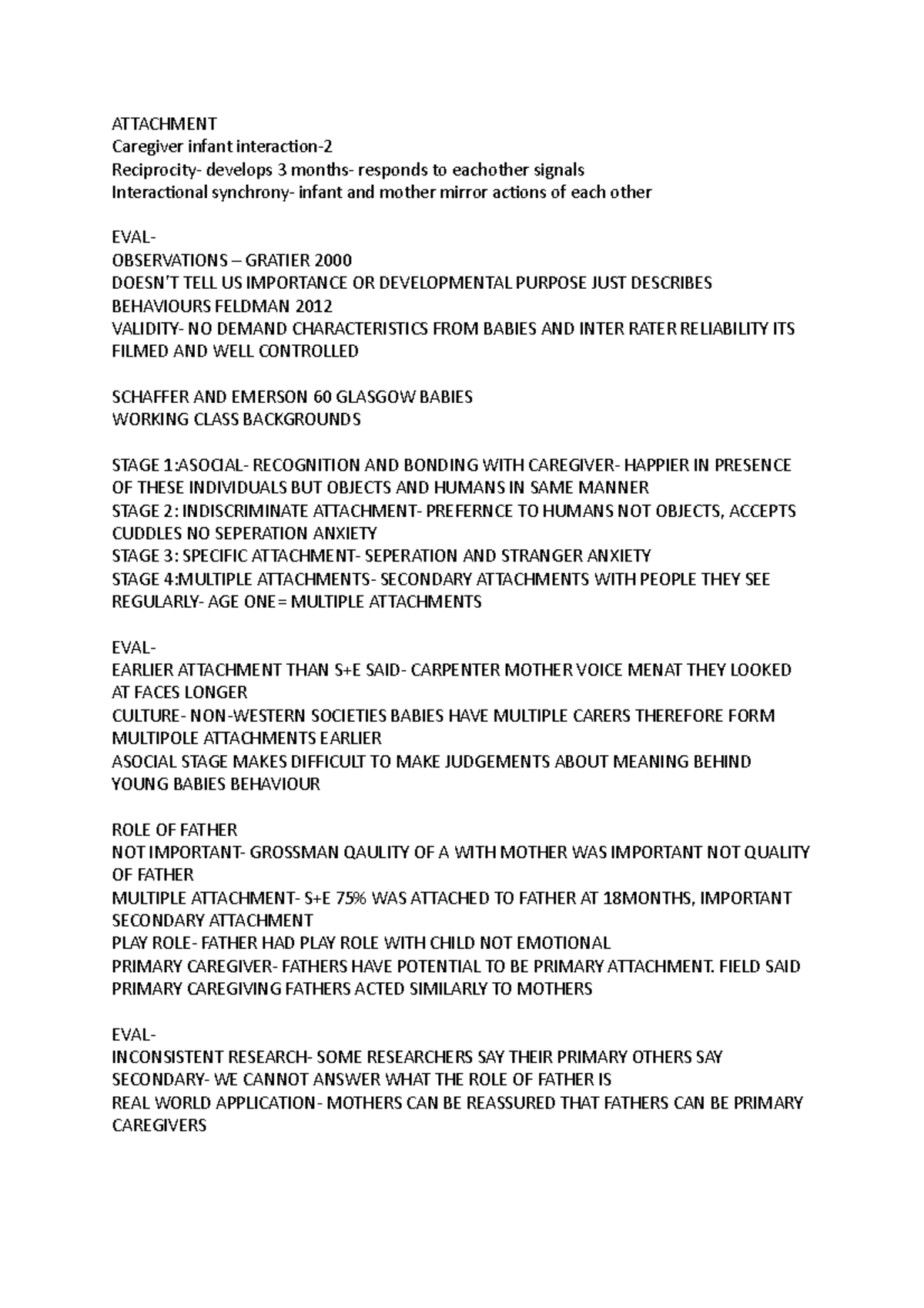 Attachment - ATTACHMENT Caregiver infant interaction- Reciprocity ...