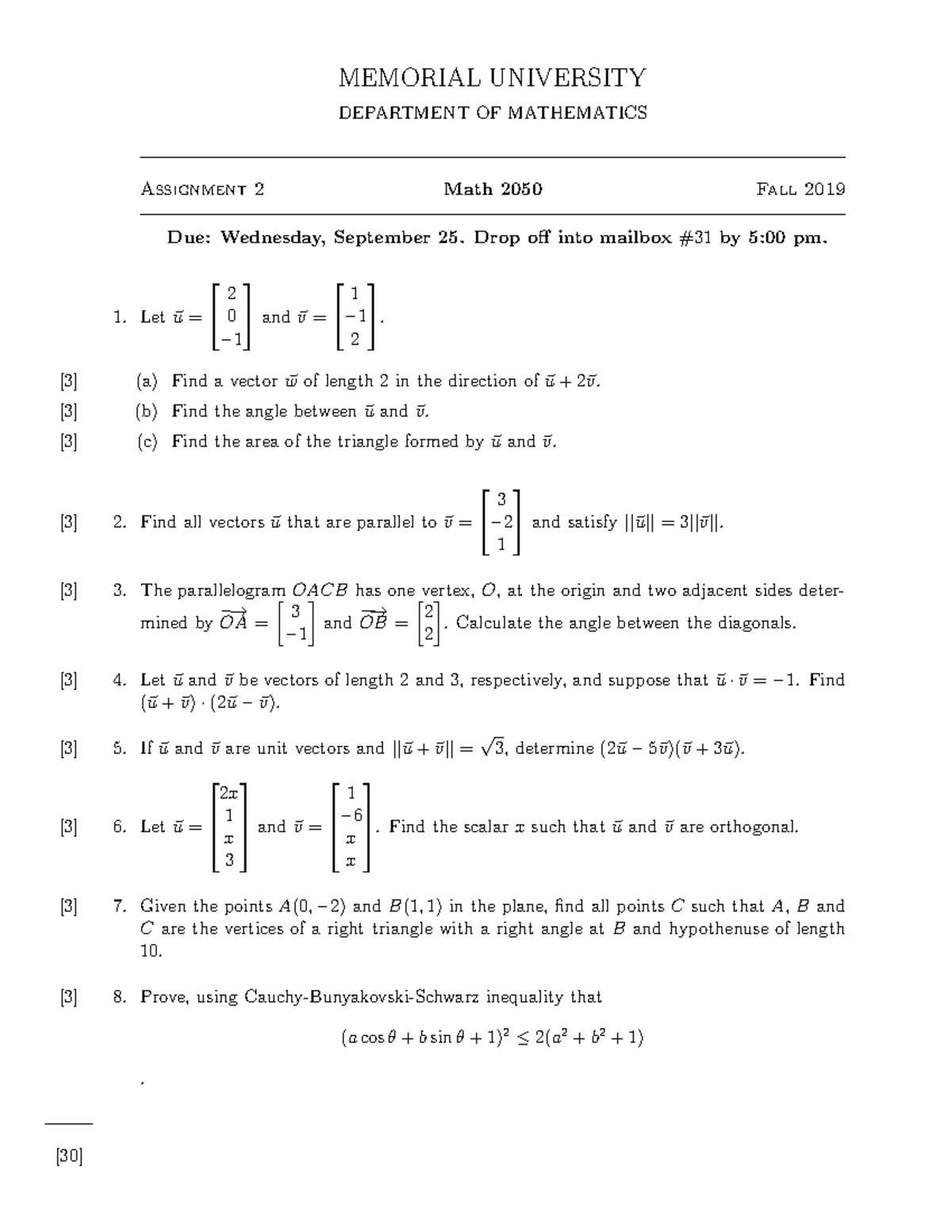 M2050-A2F19 - Assignment #2 - MEMORIAL UNIVERSITY DEPARTMENT OF ...