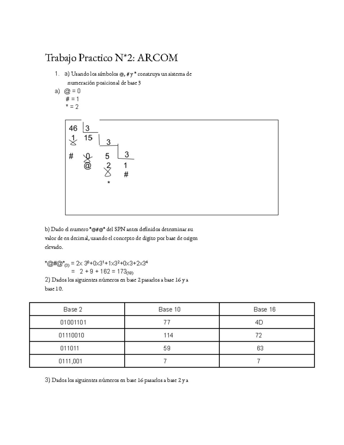 Tp 2 de Arcom - Trabajo Practico N*2: ARCOM a) Usando los símbolos @, # y * construya un sistema ...