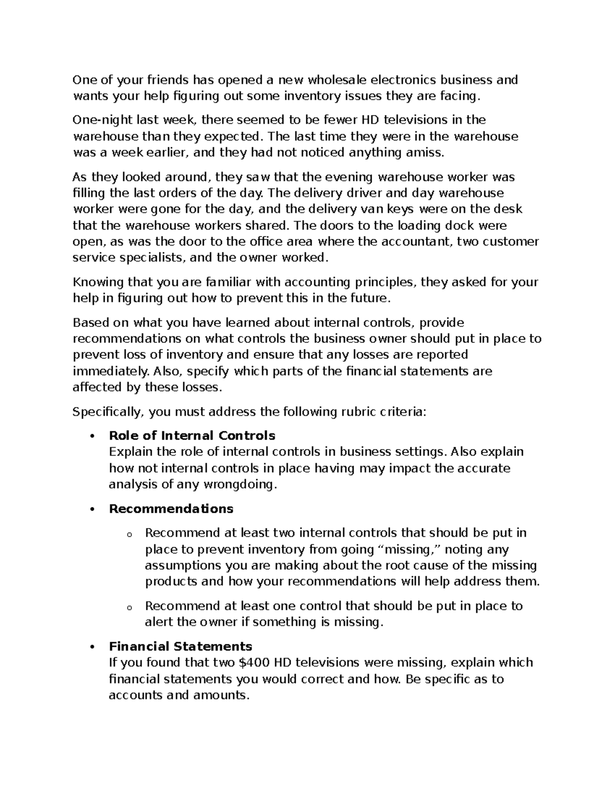 ACC-201 Module 4 Assignment - One of your friends has opened a new ...