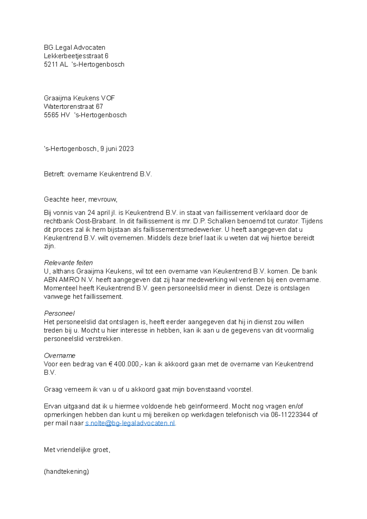 Brief Graaijma Keukens - BG Advocaten Lekkerbeetjesstraat 6 5211 AL ’s ...