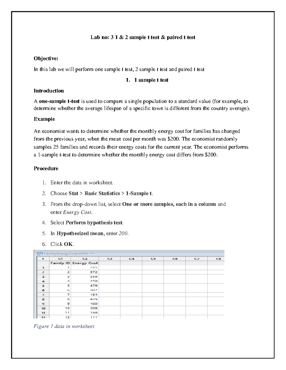 Lab No 2 - 1 AND 2 SAMPLE T TEST AND PAIRED T TEST - Lab no: 3 1 & 2 ...